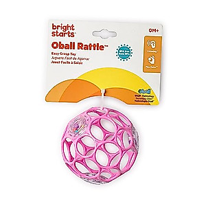 Bright Starts Oball Easy-Grasp Rattle BPA-Free Infant Toy in Pink, Age Newborn and up, 4 Inches