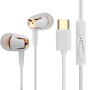 Oumij Type-C Earphones, Deep Bass and Noise Cancelling in-Ear Headphones, Wired Earbuds with Mic for Phone Calls, Hands-Free USB C Headphones for Phones with USB Type-C Port