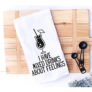 Handmade Funny Kitchen Towel - 100% Cotton Mixed Drinks Bar Towel for Kitchen - 28x28 Inch Perfect for Hostess Housewarming Christmas Mother’s Day Birthday Gift (I have Mixed Drinks...)