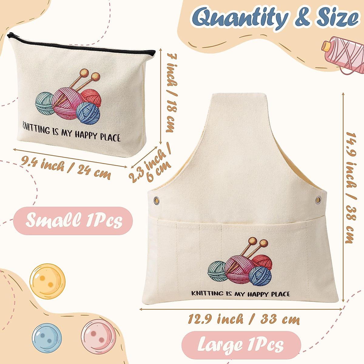 EYxsaxenk Travel Knitting Wrist Bag - 2Pcs Knitting Crochet Tote Bag with Zipper Bag Lightweight Yarn Storage Bag Organizer Women Gift Set for Holding Yarn Crochet Hook Needles Knitting Supply