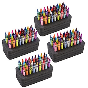 Polar Whale 4 Crayon Desk Stand Organizers Compatible with Crayola and Others Design Storage Tray Supply Non-Scratch Non-Rattle Washable Durable Black Foam Each Holds 36