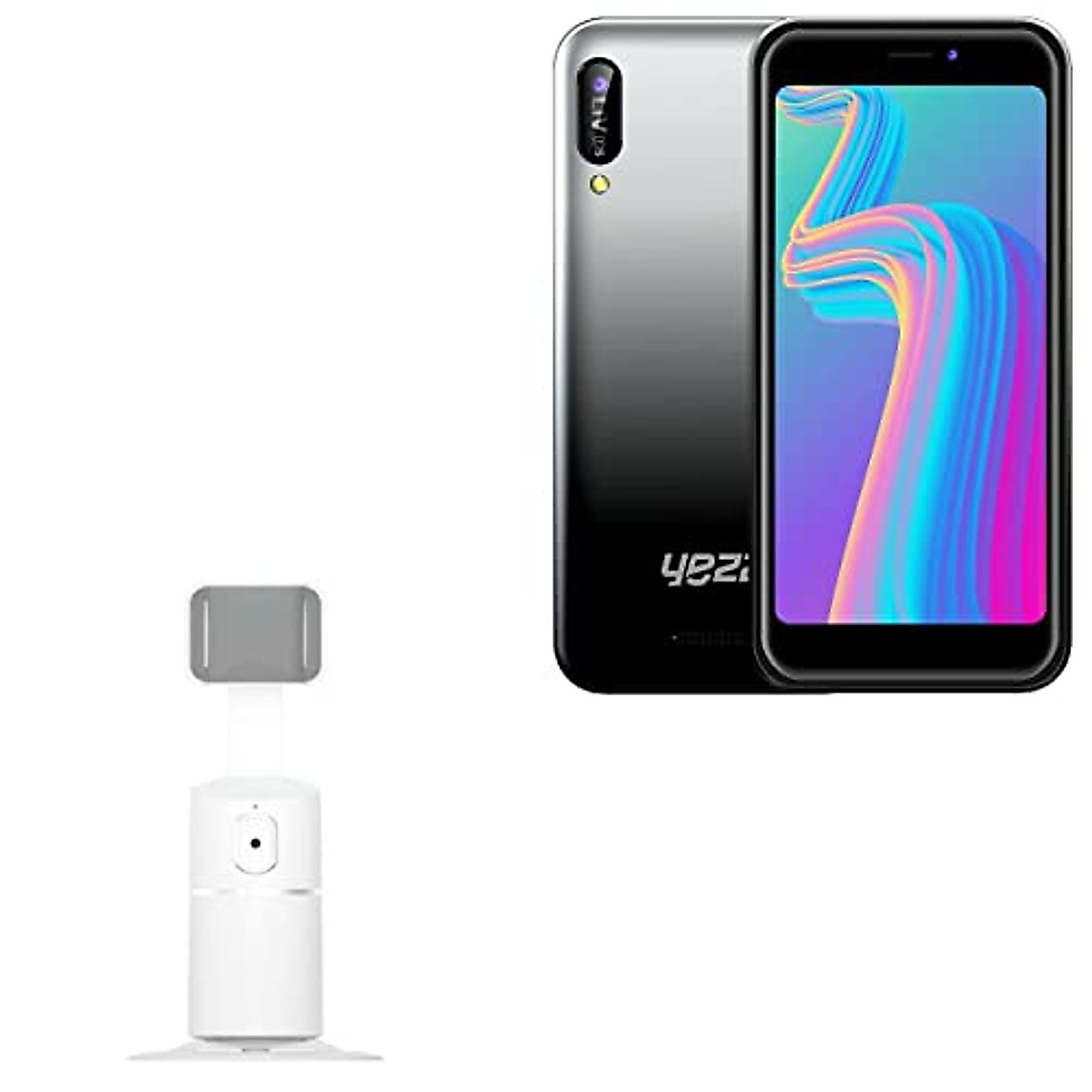 BoxWave Stand and Mount Compatible with Yezz Liv 1s (Stand and Mount by BoxWave) - PivotTrack360 Selfie Stand, Facial Tracking Pivot Stand Mount for Yezz Liv 1s - Winter White