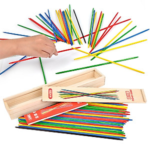 DOXISHRUKY Classic Wooden Thin Pick Up Stick Game 41 Pieces Fun Family Game Gift Idea 9.8 Inch Long