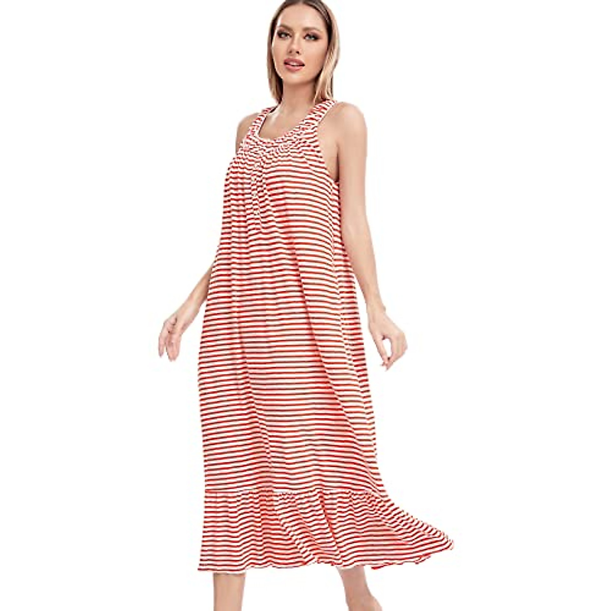 MZROCR Cotton Nightgowns for women Soft Sleeveless Night gown Long Nightdress for Ladies Button Down Pajama Dress Sleepwear