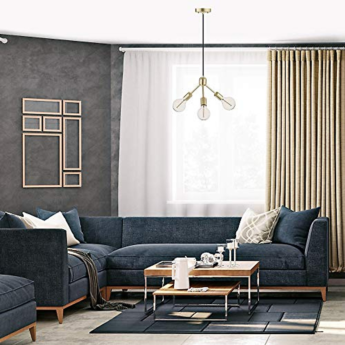 Globe Electric Novogratz x Globe Wyatt 3-Light Chandelier, Gold, Matte Black Cloth Cord 60753