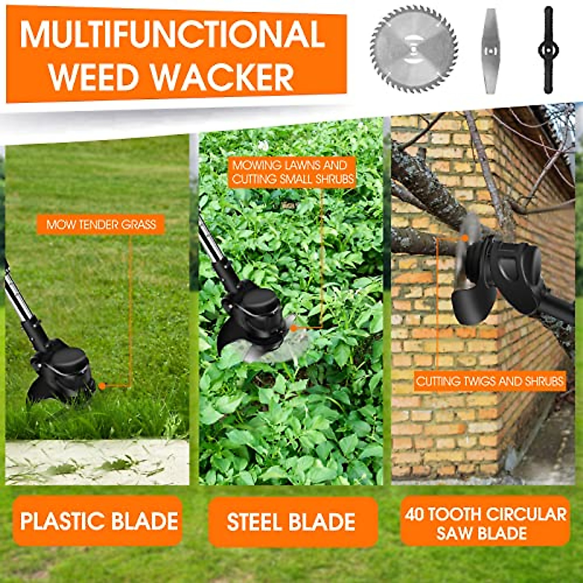 Weed Wacker, Electric Weed Wacker Cordless Trimmer, Retractable and Foldable Home Weed Eater Brush Cutter, Portable Battery Power Rechargeable Handheld Lawn Mower for Lawn, Yard, Garden