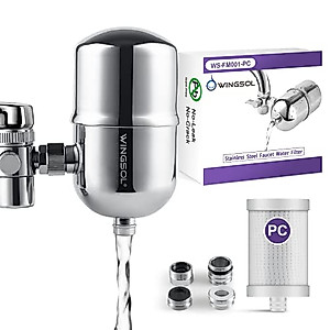 WINGSOL Faucet Filter Improve Taste Multi-Stage Filter 304 Stainless Steel NSF/ANSI 42, 200-Gallon 1µm Filtration Reduce Contaminants, Lead-Free Faucet Water Filter, Faucet Water Filtration System