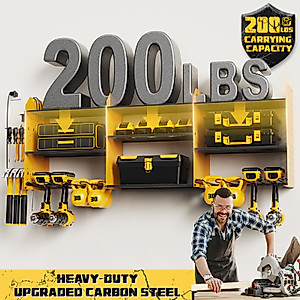 Power Tool Organizer, 45.5 Inch Cordless Drill Holder Wall Mounted, 3 Layers Tool Organizers with Outlet Power Strips , Garage Storage Rack for Toolbox/Impact Wrenches/Screwdriver/Plier/Hammer