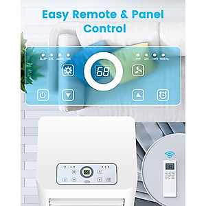 Joy Pebble 10000 BTU Portable Air Conditioners, 4 Modes portable AC with Cooling, Fan, Dehumidifier & Sleep Mode, Cooling up to 450 Sq.Ft. with 24H Timer/Digital Display/RC & Window Kit, White