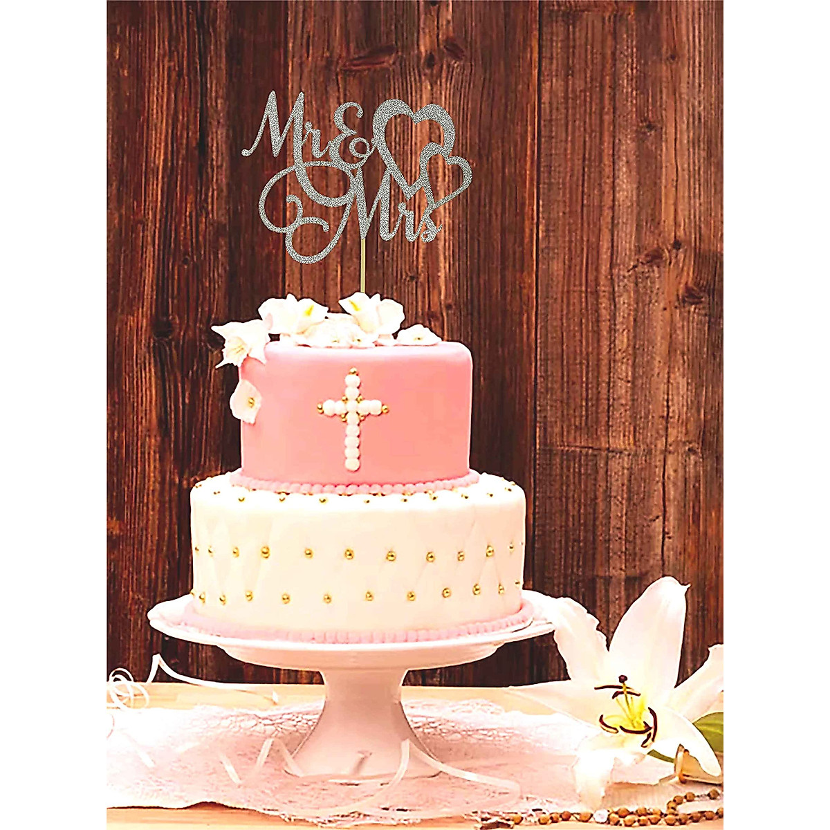 NSHYXXSPY Silver Glitter Mr & Mrs Cake Topper for Bride and Groom Sign Wedding, Engagement, Wedding Anniversary Cake Toppers Decorations