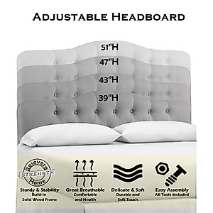 Rosevera Givanna Adjustable Heigh Headboard with Linen Upholstery and Button Tufting for Bedroom,Queen,Gray
