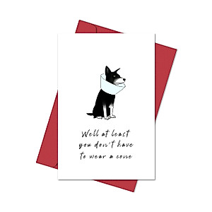 Heollaok Funny Recovery Card for Him Her, Humorous Get Well Soon Card for Friends, Well at Least You Don't Have to Wear a Cone Card, Cute Pug Cone Card