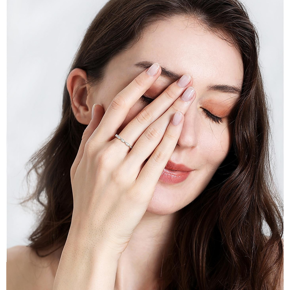 TIGRADE Eternity Ring Oval Milgrain Cubic Zirconia Anniversary Stacking Ring CZ Wedding Band for Women Size 3-13, Silver, Size 7