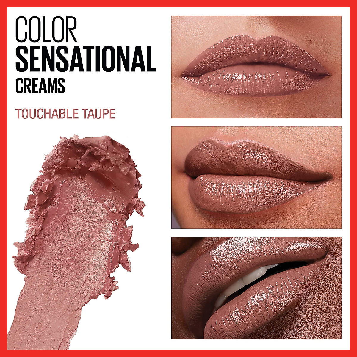 Maybelline Color Sensational Lipstick, Lip Makeup, Cream Finish, Hydrating Lipstick, Touchable Taupe, Nude ,1 Count