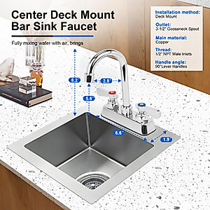 Upgraded Commercial Bar Sink Faucet 4 Inch Center Deck Mount Hand Sink Faucet Brass Constructed & Chrome Polished with 3-1/2" Gooseneck Spout & Ceramic Valve & Dual Lever Handles