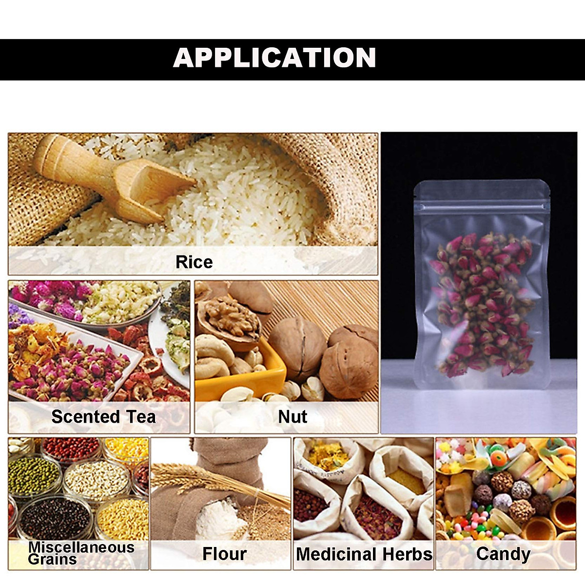 50 Pack Matte Frosted Clear Zipper Food Bags, Stand Up Pouch Bag Resealable Stand Up Candy Bags, Snack Food Tea Packing Dried Fruit Pouches (5.5"x7.8")