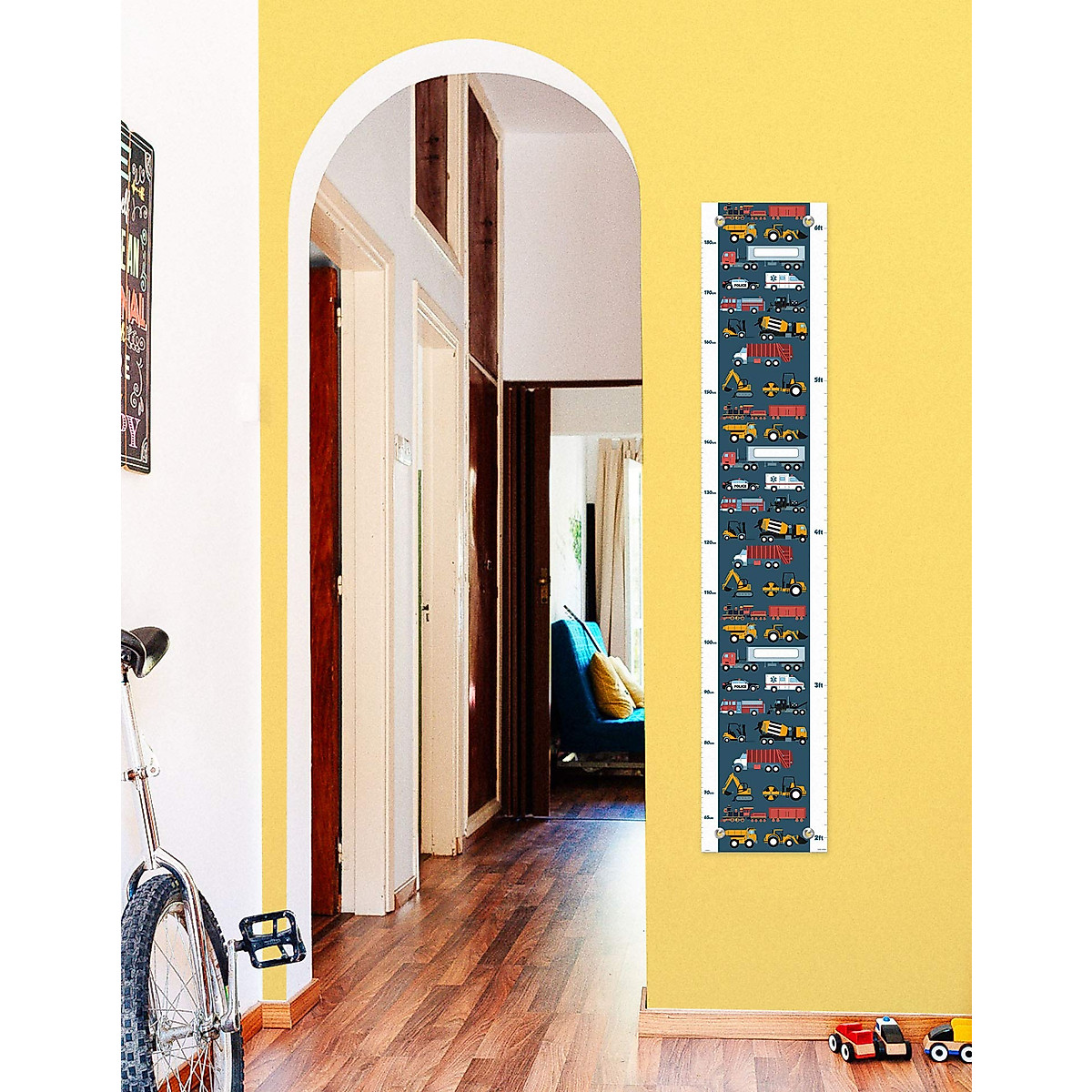 Kid Room Decor Firetruck Police Car Truck and Train Growth Chart for Kids Measurement Growth Chart