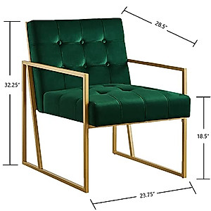 24KF Modern Jade Velvet Button Tufted Accent Chair with Golden Metal Stand, Decorative Furniture Chairs for Living Room Bedroom -Jade