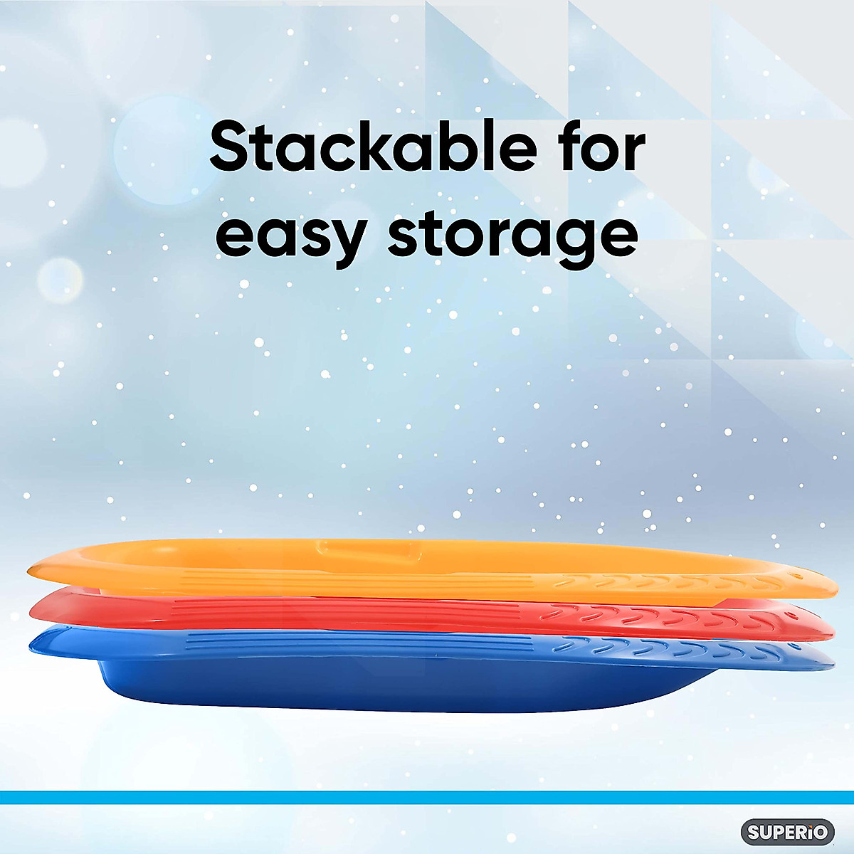 Superio Toboggan Snow Sled for Kids and Adults, 36" and 48" Heavy Duty Plastic Slider with Handles and Hole for Pull Ropes- Kid and Adult Winter Fun, 3 Pack (Red, Yellow, Blue-36)