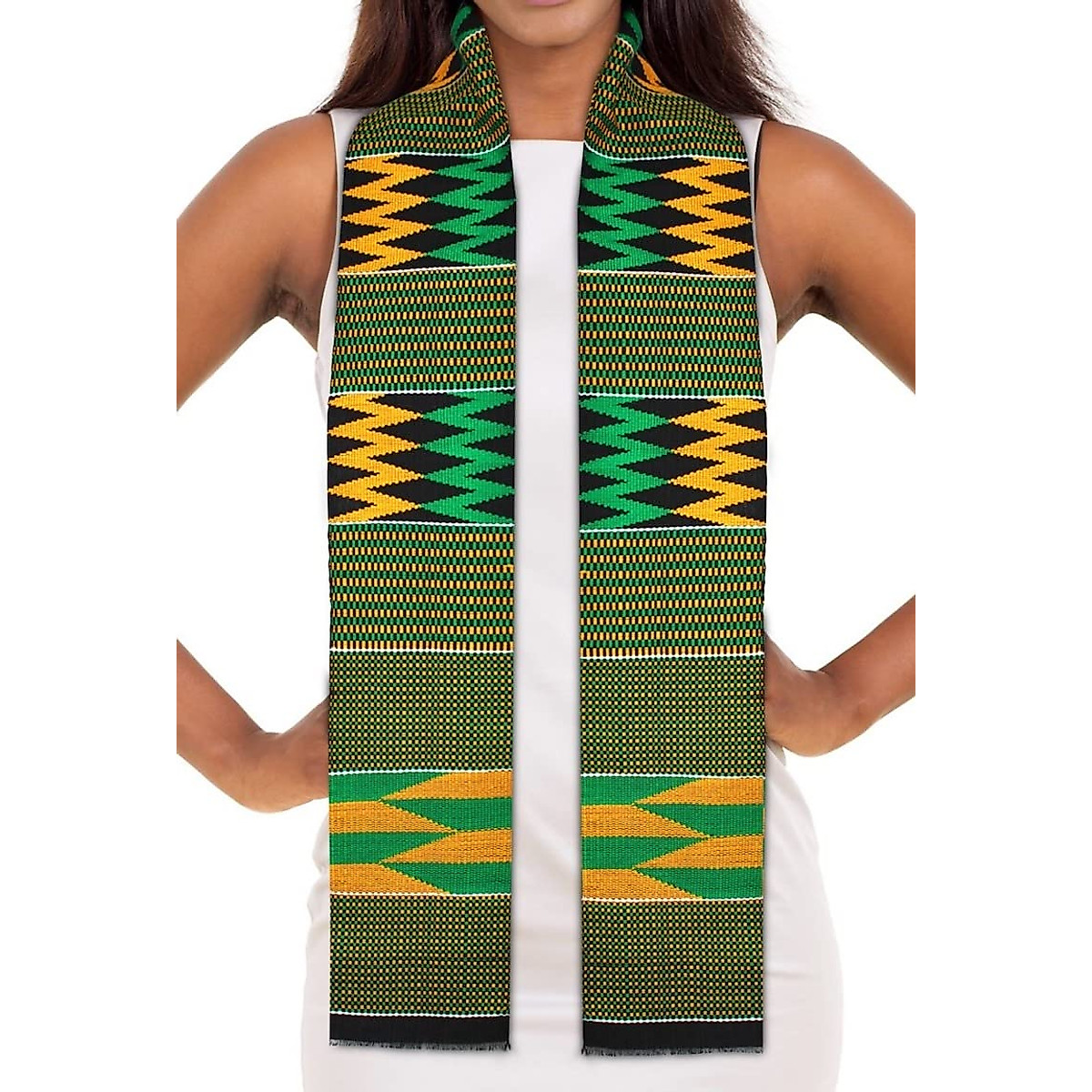 ADVANSYNC Traditional Double Weave Premium Handwoven Kente Cloth (green)