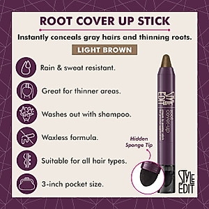Style Edit Instant Root Concealer Stick to Touch up and Cover Grays (Light Brown)