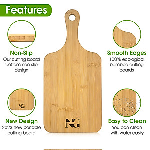 Mini Bamboo Cutting Board with Juice Groove and Handle (8.75inch x 4.25inch); Rounded Bamboo Cutting Board Vegetable Chopping Board Great for Cutting Fruits, Cheese Vegetables Brown