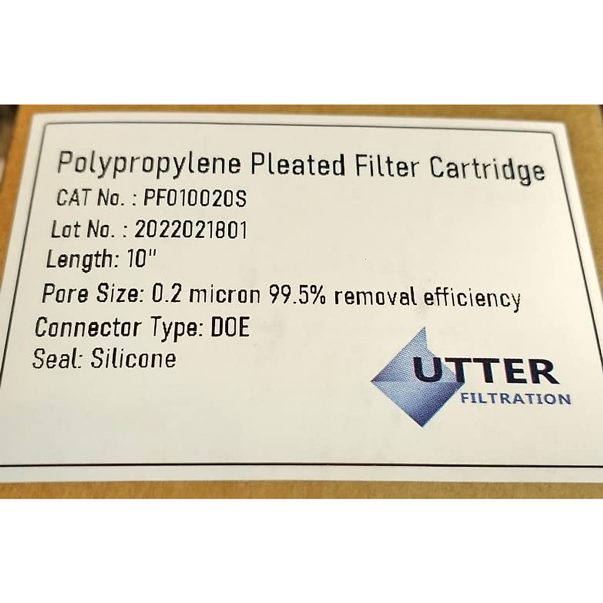 0.2 Micron Filter Cartridge Pleated Polypropylene, 2-5/8" x 9-7/8", Submicron