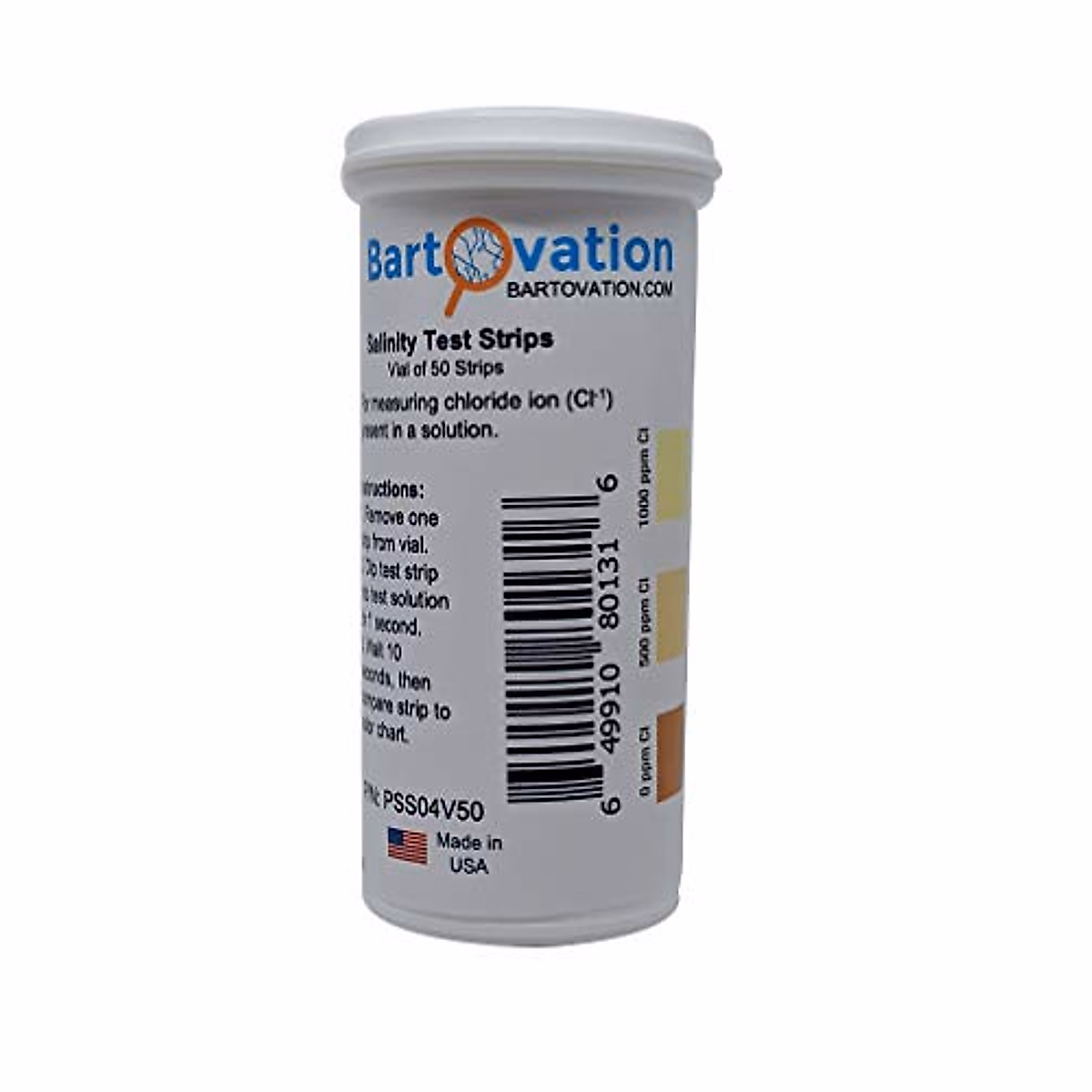 Salinity Test Strips, 0-1000 ppm [Vial of 50 Strips] for Chloride Based Salt Solutions