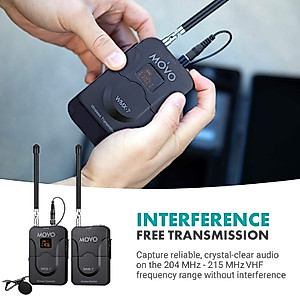 Movo Universal Wireless System, 12 VHF Channels, 2-Microphone, 3.5mm TRRS, 1-Year Warranty