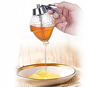 DESIOLE Acrylic Honey Dispenser with Stand, Great Syrup Jar with High Capacity, Beautiful Honey Pot