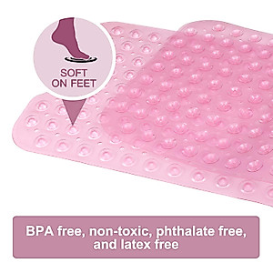 YINENN Bath and Shower Safety Mats 40x16 inch, Non Slip with Suction Cups for Bathroom Stall and Tub Floor, Extra Large and Machine Washable, Drain Holes Keep Bathtub Clean, Light Pink