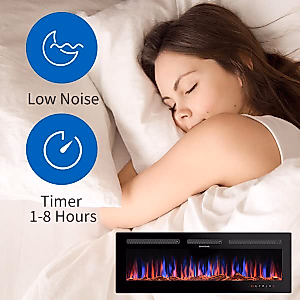 Electric Fireplace 50 inch, Home4me Fireplace Heater Freestanding, Recessed and Wall Mounted Fireplace 750/1500W, Remote Control with Timer, Touch Screen, Low Noise, 12 Adjustable Flame Colors