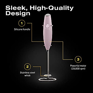 Bean Envy Milk Frother for Coffee - Handheld, Mini Electric Drink Mixer, Foamer & Frother with Stand for Coffee, Lattes, Hot Chocolates and Shakes - Pink