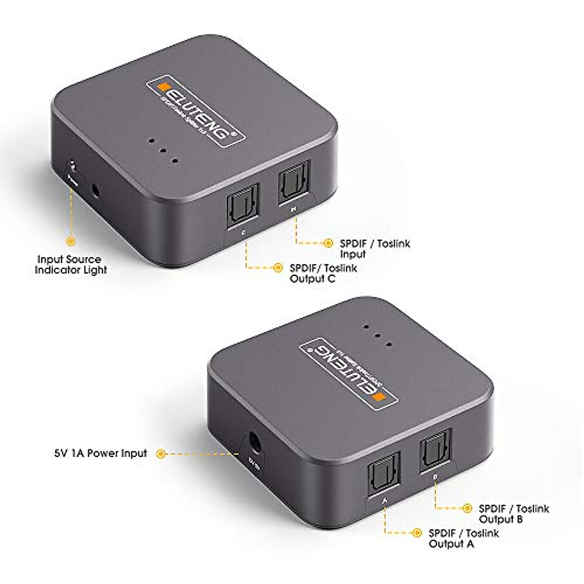 ELUTENG 1X3 Toslink SPDIF Digital Optical Audio Splitter, 3-Way Signal Amplifier with Optical Audio Cable Support LPCM2.0/DTS/Dolby Digital for TV,Home Theater,Sound bar, PS4,Blu-ray,Xbox