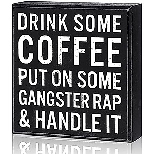 Drink Some Coffee Box Sign Wood Box Sign Funny Coffee Bar Signs Wood Farmhouse Coffee Wall and Tabletop Decoration for Home Housewarming Coffee Bar (Cute Color)