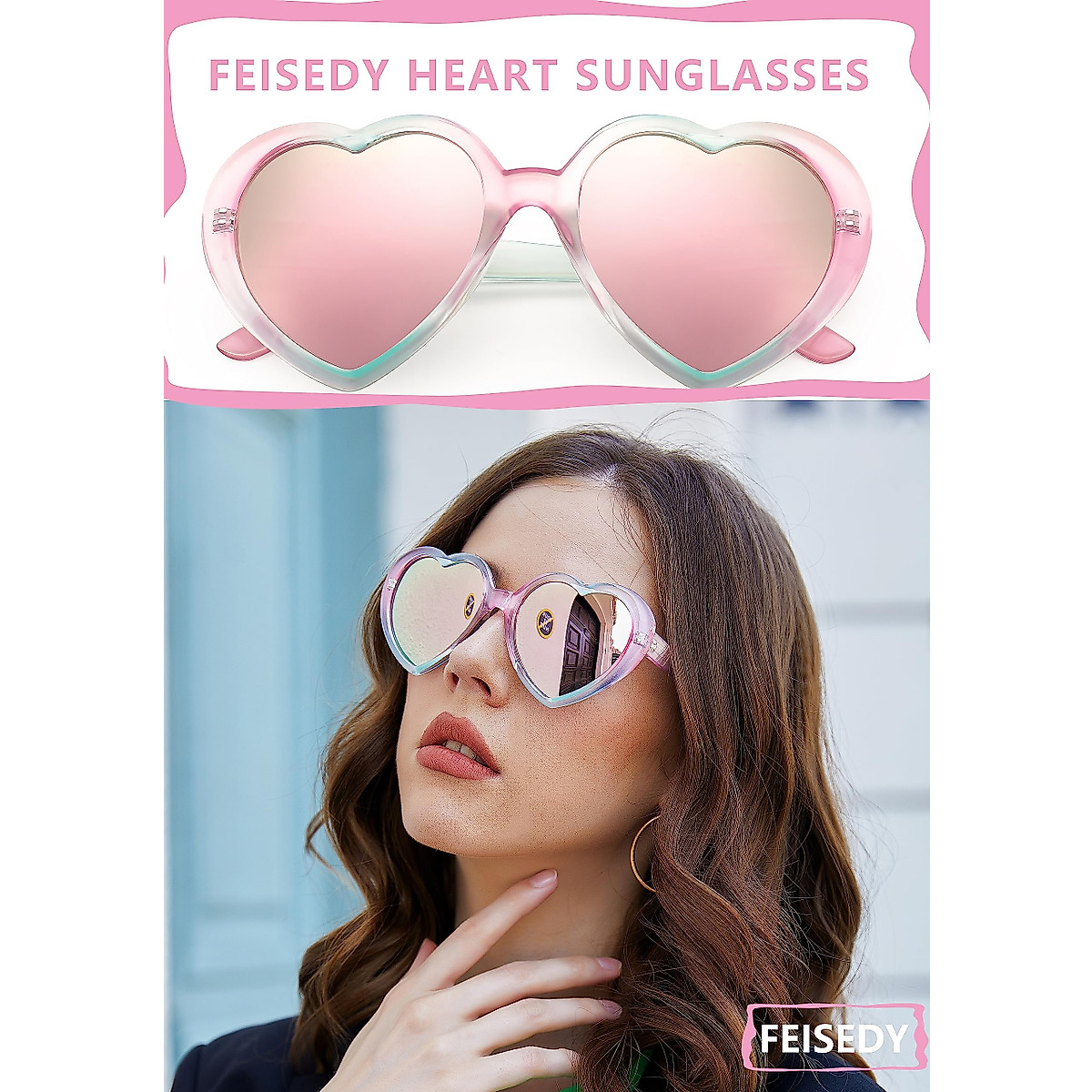 FEISEDY Polarized Heart Shaped Sunglasses Oversized Vintage Fashion Love Eyeglasses for Women UV400 B2337