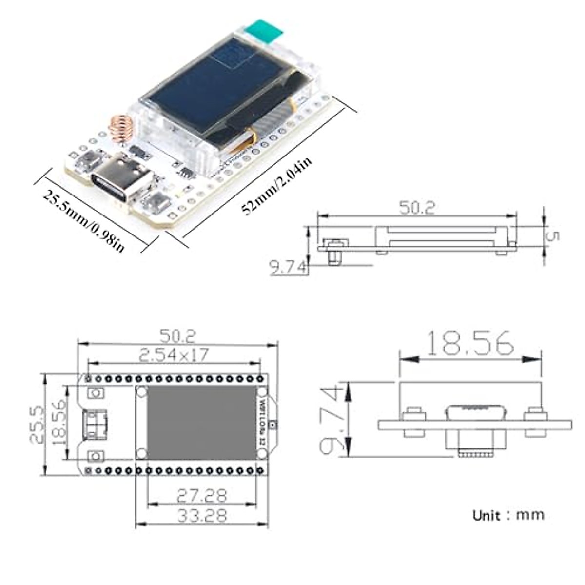 868MHz 915MHz WiFi LoRa 32 V3 Module Development Board Type-C SX1262 Integrated WiFi Bluetooth - ESP32 0.96 inch OLED Display 8MB Flash IOT Lora Dev-Board + Antenna U.FL IPEX to SMA 915MHz
