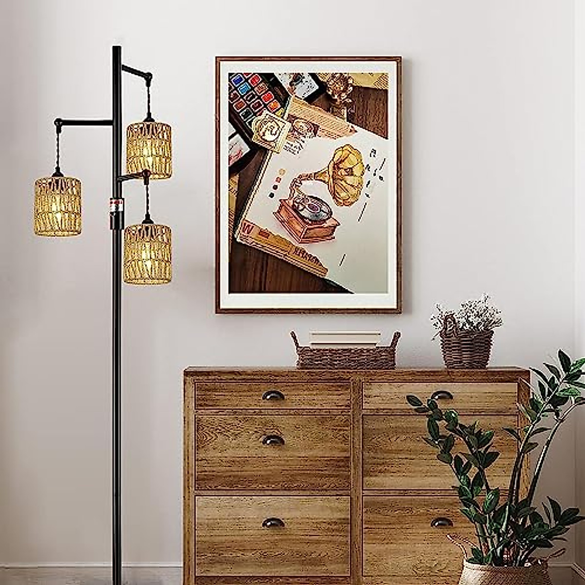 3 Pack Rattan Lamp Shade Small Boho Shades Replacement - Pendant Sconce Shade Ceiling Fan Light Covers Cylinder Woven Lampshade for Floor Lamps Pendant Light Chandelier Wall Sconces Light Fixture