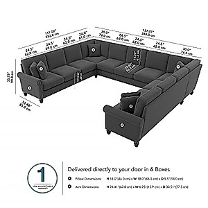 Bush Furniture Coventry U Shaped Sectional Couch, 137W, Charcoal Gray Herringbone