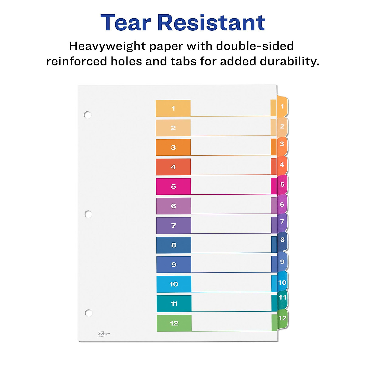 Avery Ready Index 12-Tab Binder Dividers, Customizable Table of Contents, Multicolor Tabs, 6 Sets (11196)