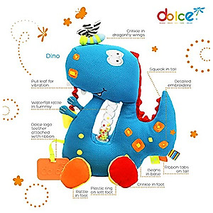 Dolce Play and Learn Dino Interactive Stuffed Animal Plush toy 14", educational sensory holiday gift for kids