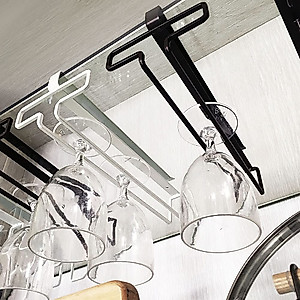 LINFIDITE Wine Glass Rack Under Cabinet No Drilling Stemware Rack Hanger Wine Glass Holder Kitchen Hanging Glass Storage Rack Organizer,White
