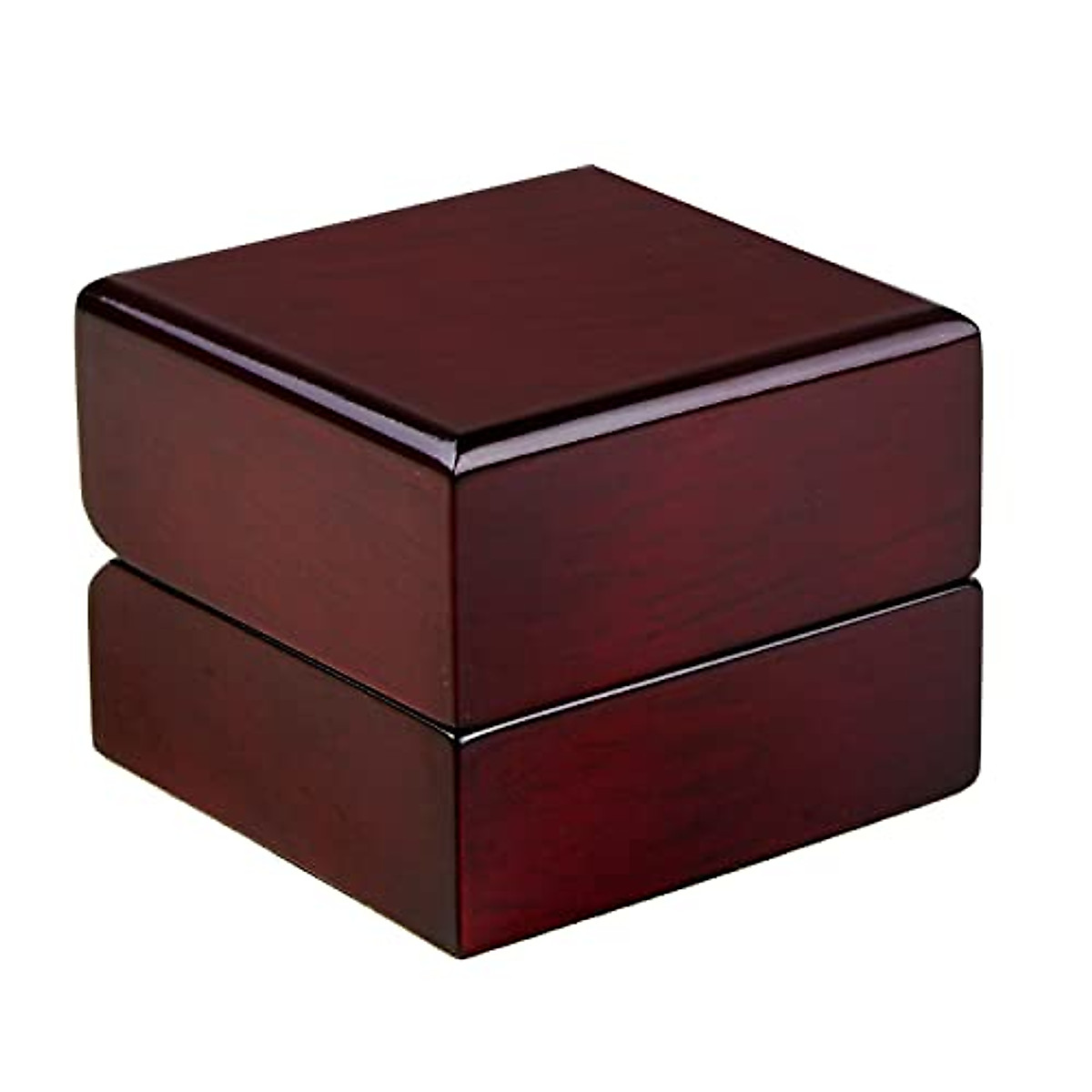 Allure - Luxury Ring Box With LED Light, Authentic Mahogany Wood With White Leatherette Insert, Square Elegant Diamond Ring Case, For Unique Proposal Or Wedding, Small Jewelry Display Gift Box.