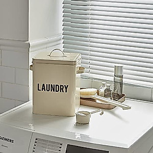 LA JOLIE MUSE Laundry Detergent Powder Storage Tin Box, Farmhouse Laundry Room Decor, 9 Inch High, Cream