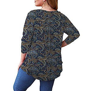 Tralilbee Women Plus Size Tops Long Sleeve V Neck Pleated Tunic Blouse Shirt 02 L