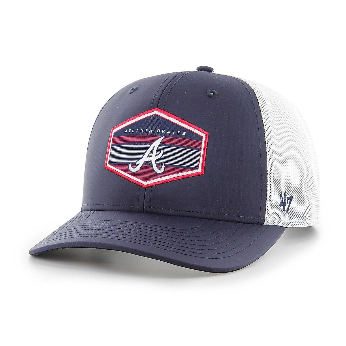 47 MLB Burgess Adjustable Snapback Mesh Trucker Hat, Adult One Size Fits All (Atlanta Braves)