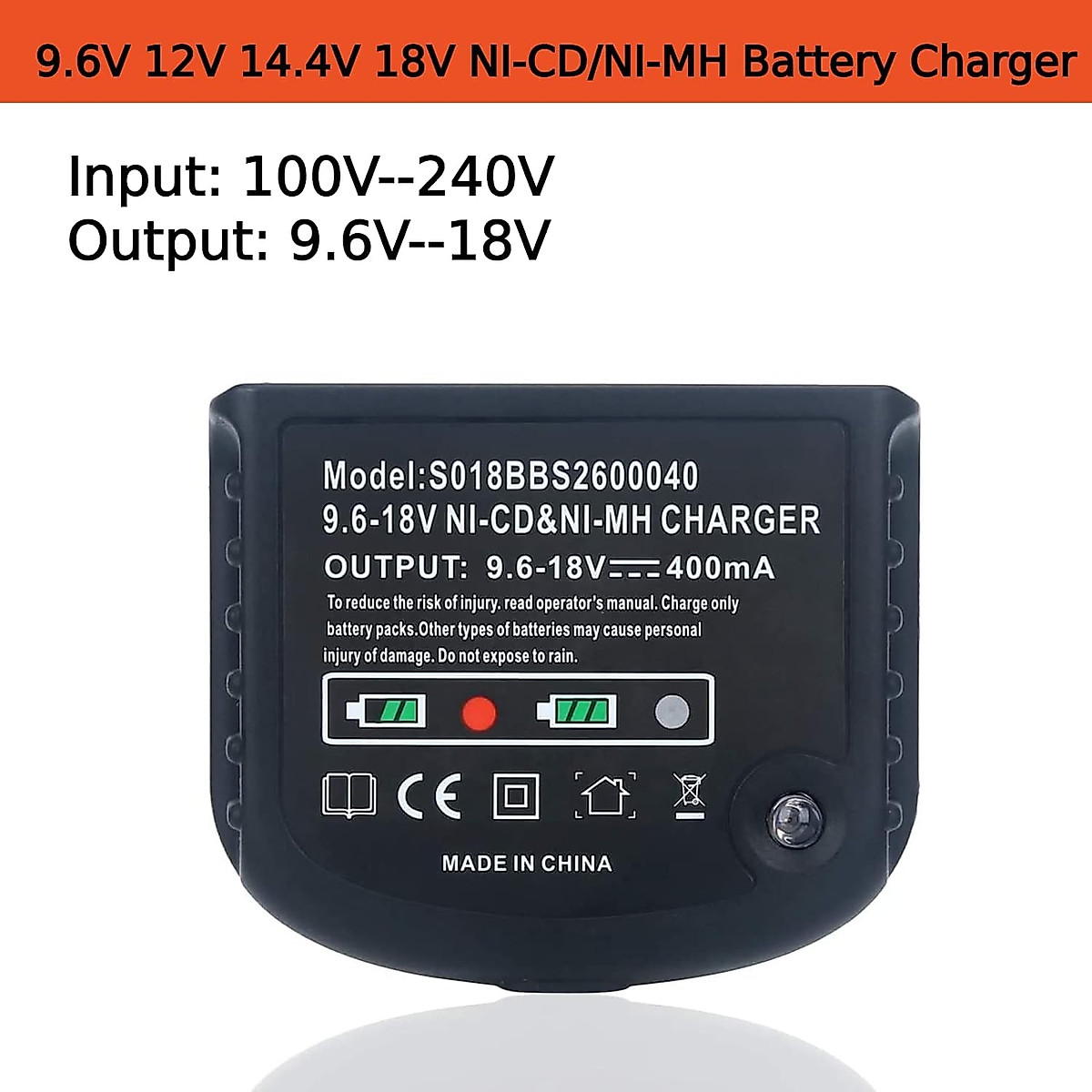 Replace for Black and Decker 18V Battery Charger 90556254-01 9.6V-18V NiCad & NiMh Battery HPB12 FS12B HPB14 FSB14 HPB18 HPB18-OPE FSB18 HPB96 FSB96