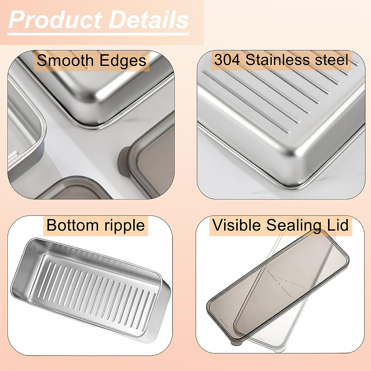 ANMOFLY Bacon Container for Refrigerator,Bacon Keeper 304 Stainless Steel Airtight Deli Meat Storage Containers for Fridge, 1PC Long Kitchen Food Storage Container with Lid and 2PCS Forks