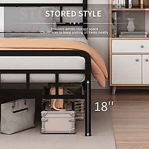 Fly-CTsoar 18 Inch Twin Bed Frames with Headboard and Footboard Heavy Duty Metal Platform, No Box Spring Needed, Easy Assembly Mattress Foundation, No Noise, Black