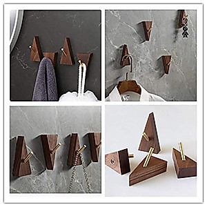 4 Pack Wall Hooks, Natural Black Walnut Coat Hooks Wall Mounted Free from Punching Hooks for Hanging Bathroom Towels,Entryway Wall Hangers Hooks for Keys, Hats,Ties.（Brass Hook+ Black Walnut）